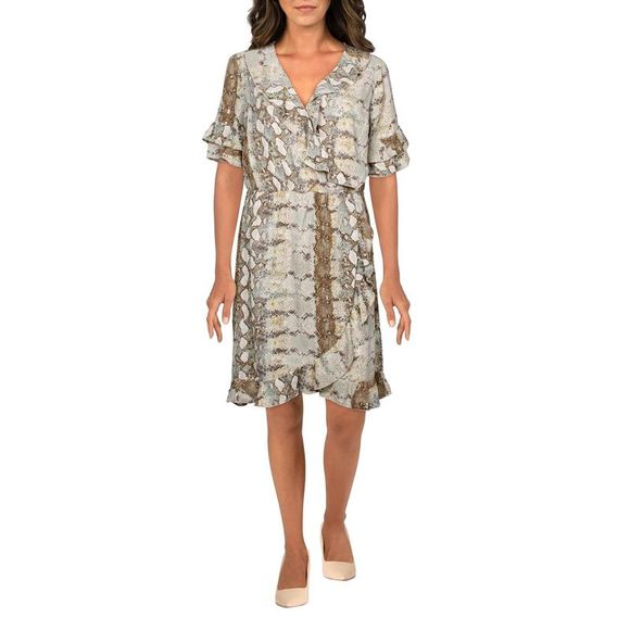 Dex | Dresses | Dex Womens Taupe Snake Print Mini Party Wrap Dress ...